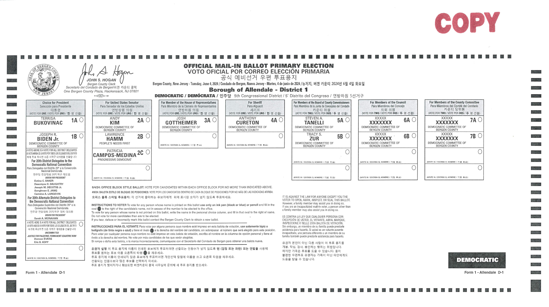 County set for historic switch to a new ‘block’ ballot format — Pascack ...